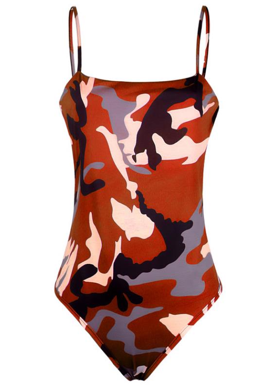 Orange Slim Sling Camouflage One Piece Swimsuit