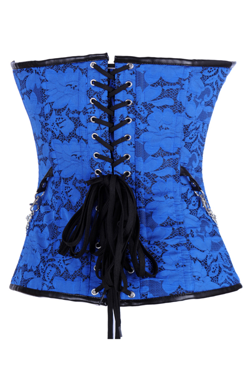 Bright Blue Lace Corset With Black PU Trim, Silver Clasps and Draped ...