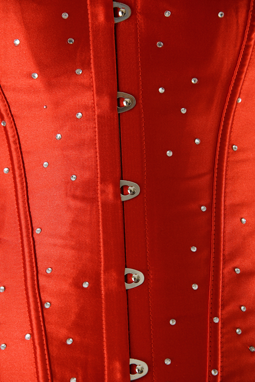 Fiery Red Corset With Glittering Diamante Front Panels and Red Matching ...