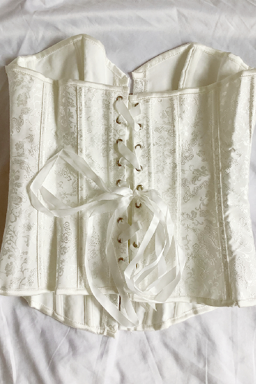 White Victorian Corset With Discreet Floral Brocade Pattern, Modesty ...