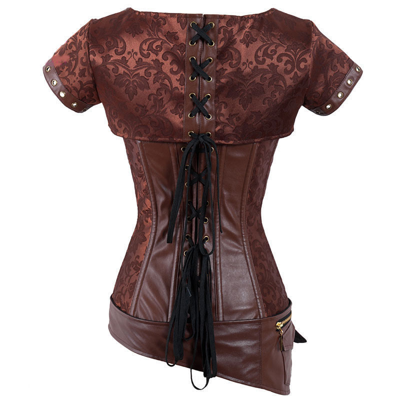 Steel Boned Steampunk Leather and Cloth Corset With Front Buckles